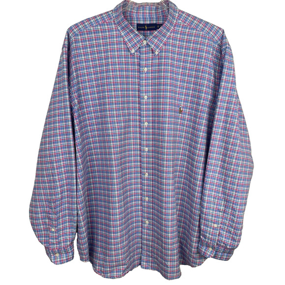 Ralph Lauren | Shirts | Ralph Lauren Button Down Shirt Mens 3xb Big Blue Pink Mini Plaid Preppy ...